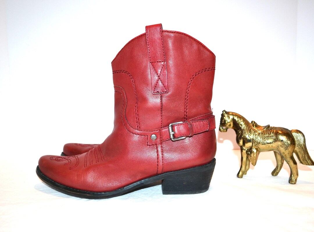 Vintage Red Leather Boots Rockabilly Western Boho - Etsy