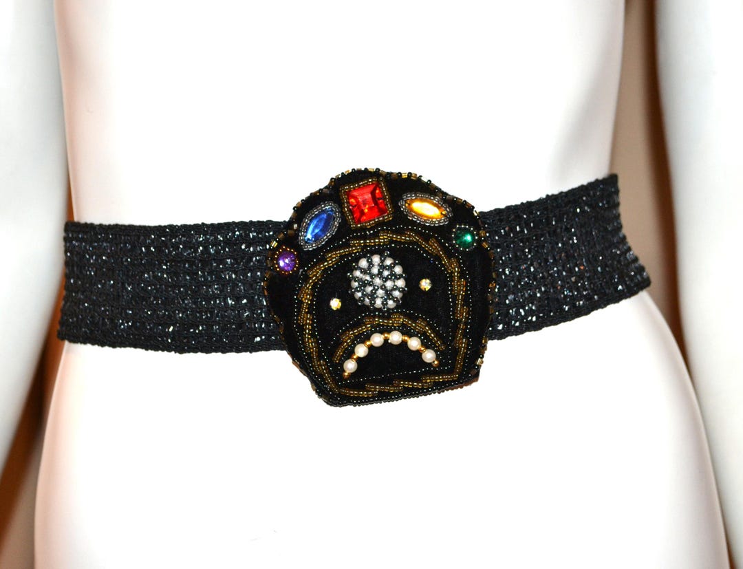 Vintage Belt Black Stretch 1980's Gems and Beading - Etsy