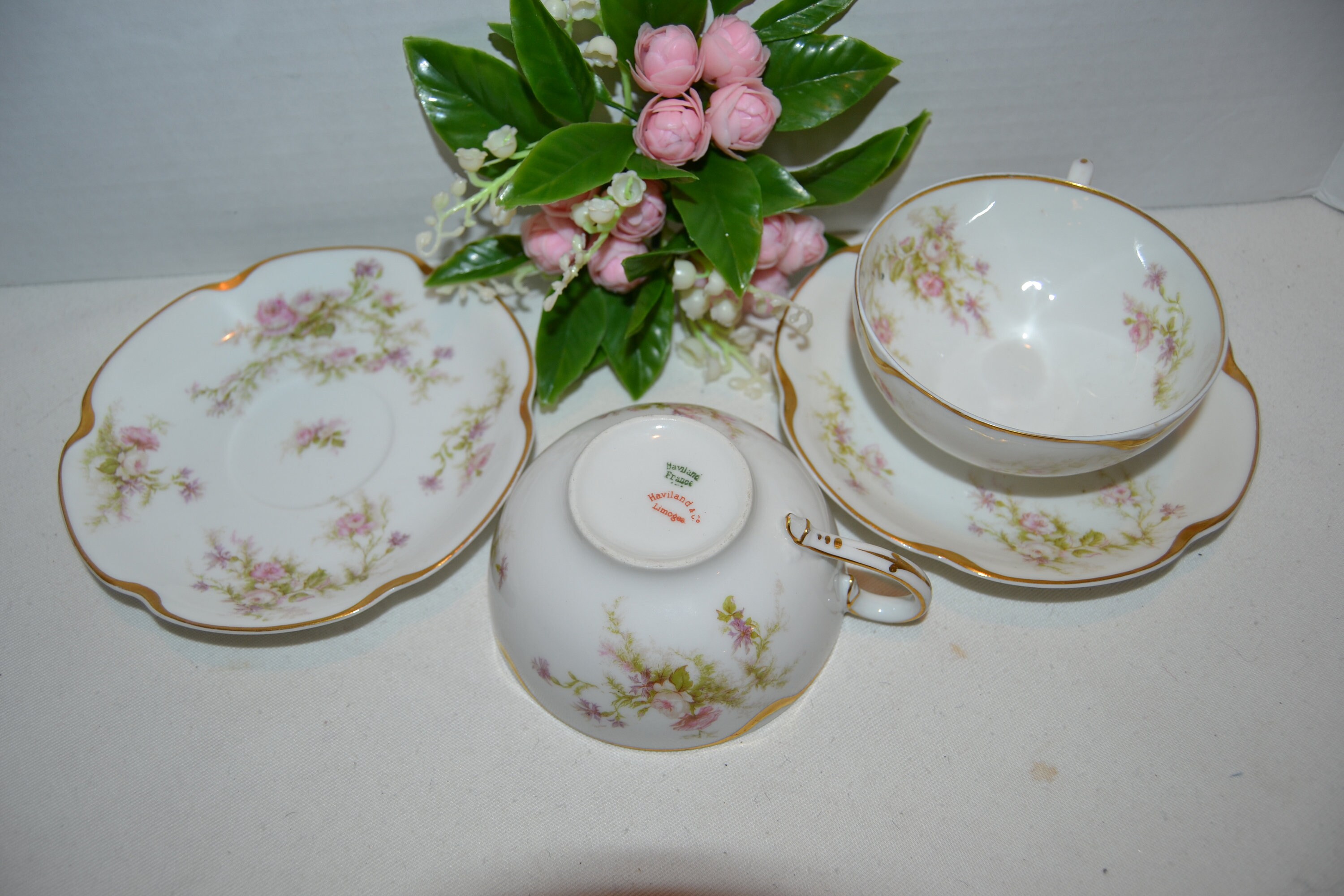 Vintage French Country Shabby Chic Tea for Two Pink With Gold Cups ...