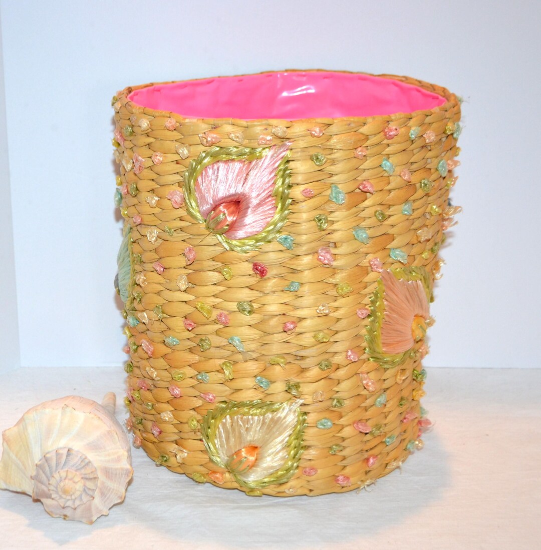 Vintage Trash Can Wicker Coastal Tiki Boho Straw Decor - Etsy