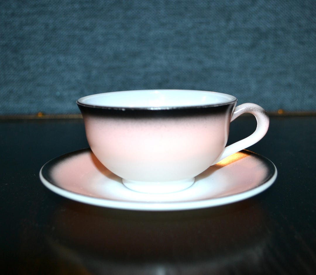 Vintage Hazel Atlas Cup & Saucer Pink With Charcoal Moderntone - Etsy