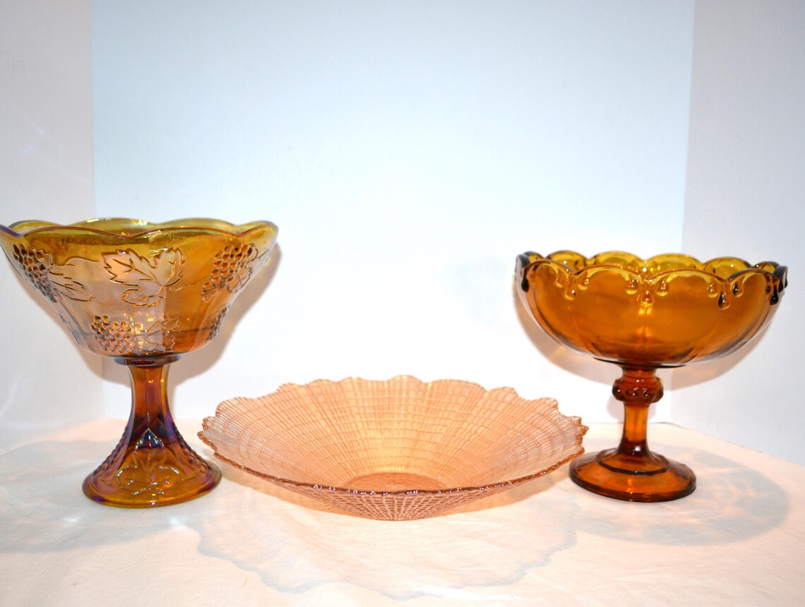 Vintage Glass Tabletop Display 1970s Shades of Amber Trio Retro MCM ...