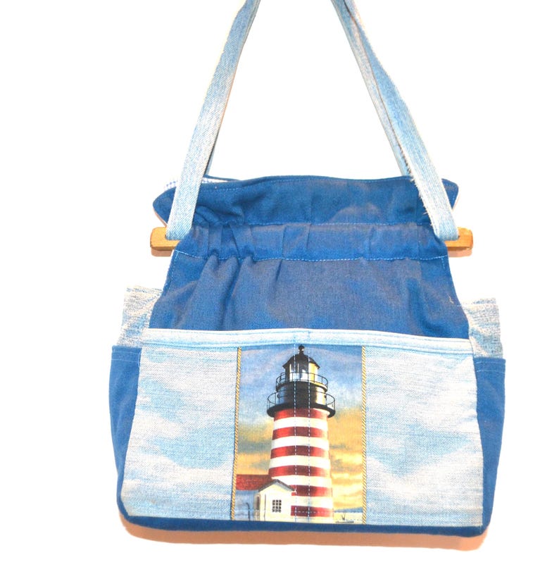 Vintage Handbag Lighthouse on Blue 1980's - Etsy
