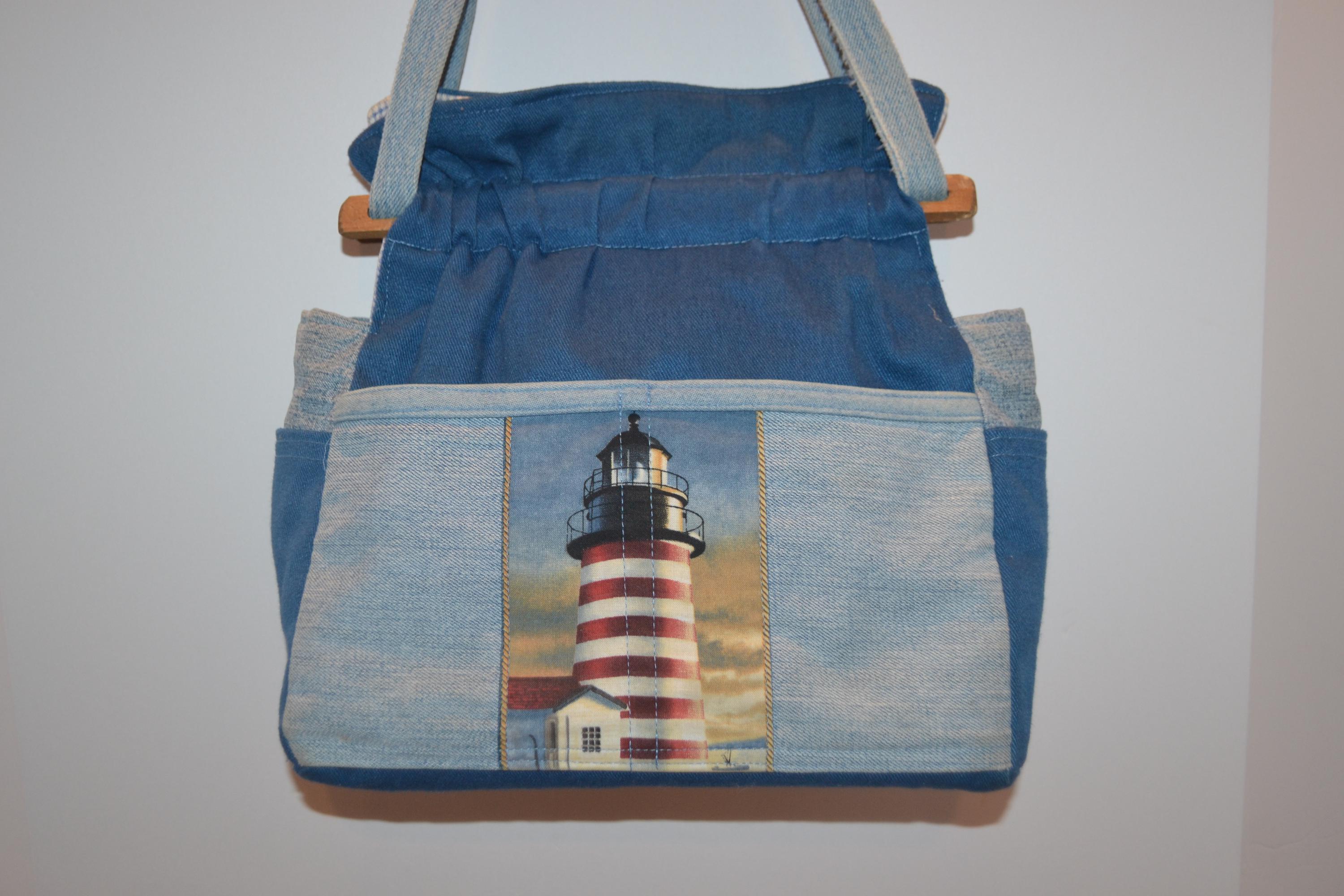 Vintage Handbag Lighthouse on Blue 1980's - Etsy