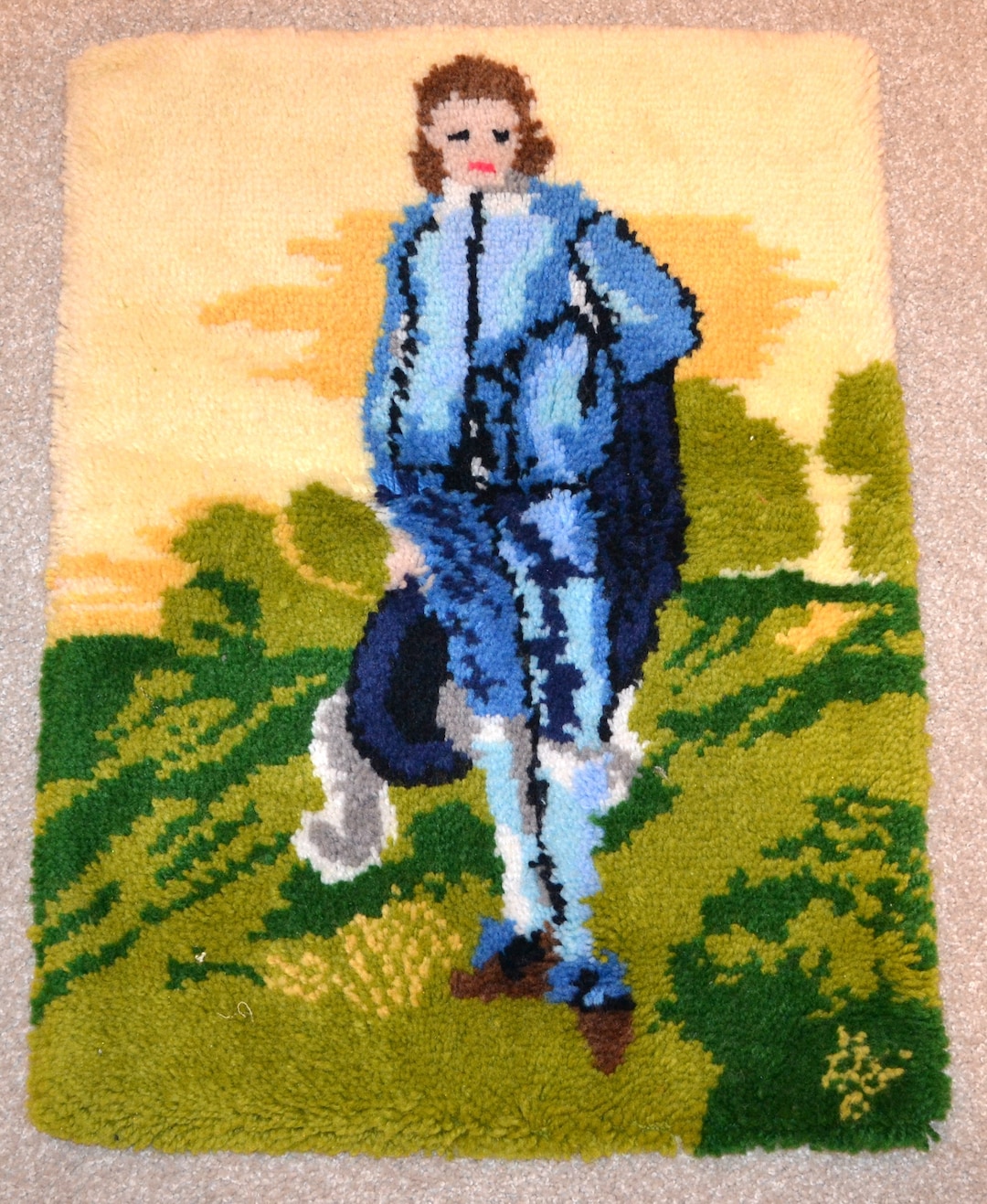 Wall Hanging French Blue Boy Latch Hook Maximalism Victorian Colonial ...