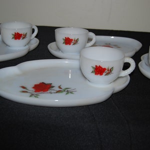 Vintage Dishes Red Rose on Milk Glass Serving Set - Etsy