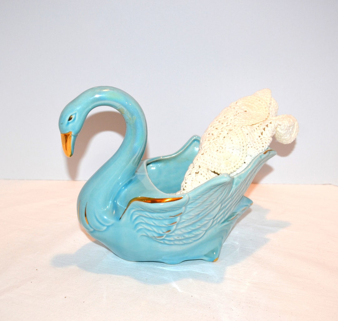 Vintage Swan Blue With Gold USA Ceramic - Etsy