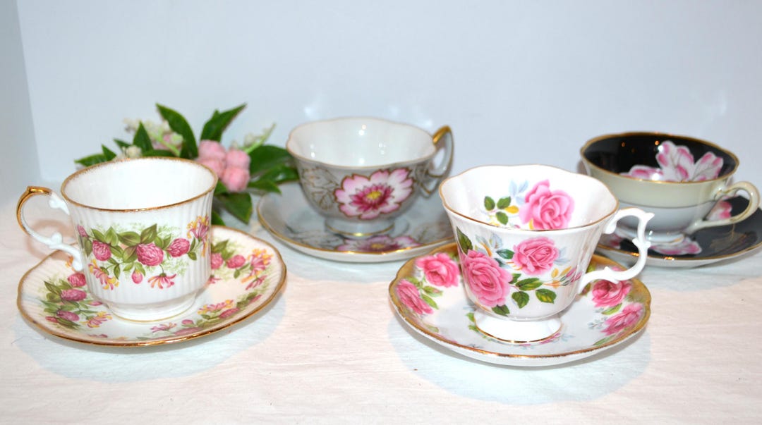 Vintage Teacup and Saucers Set of Four Pink Bliss Mix-up - Etsy