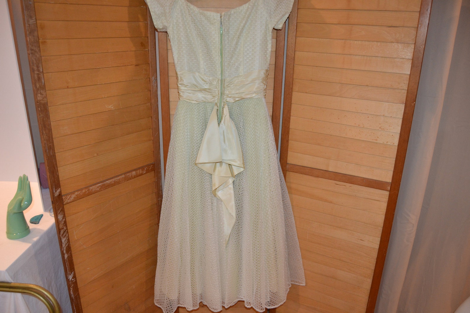 Vintage Gown 1950's Punched Eyelet Light Sage Full Swing With Sash - Etsy