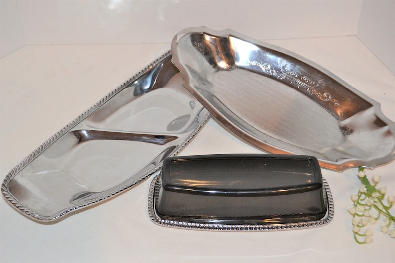Vintage Metal Serving Dish Trio Party Wine Mod Mid Century - Etsy