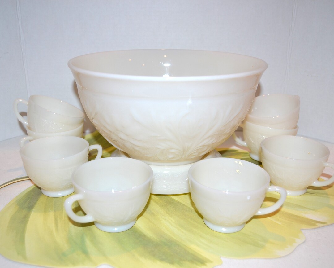 Vintage Punch Bowl With Eight Cups and Stand Starburst Atomic Art Deco ...