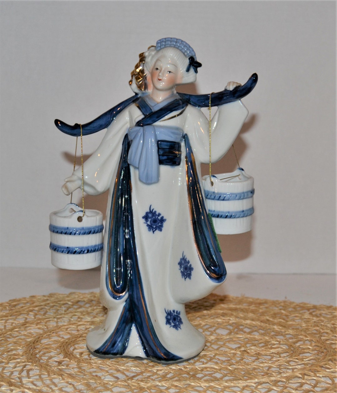 Vintage Figurine Asian Water Bucket Carrier With Yoke - Etsy