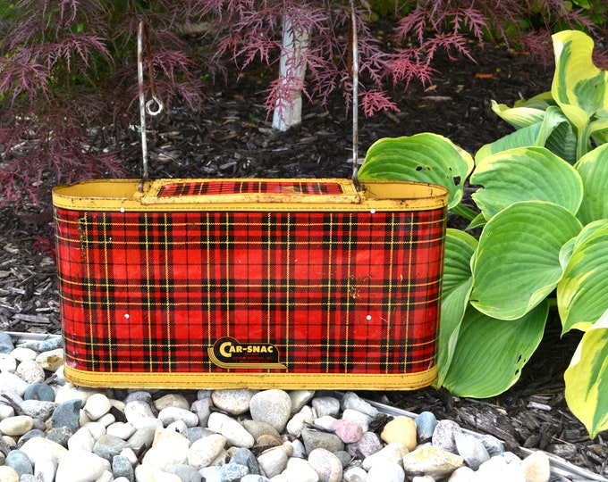 Vintage Car-snac Caddy Metal Plaid 1950's - Etsy