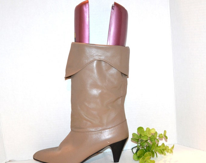 Vintage Leather Taupe Beige Cobbies Boots - Etsy