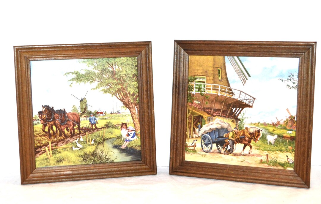 Vintage Dutch Netherlands Tiles Framed Windmills Farm and Landscape - Etsy