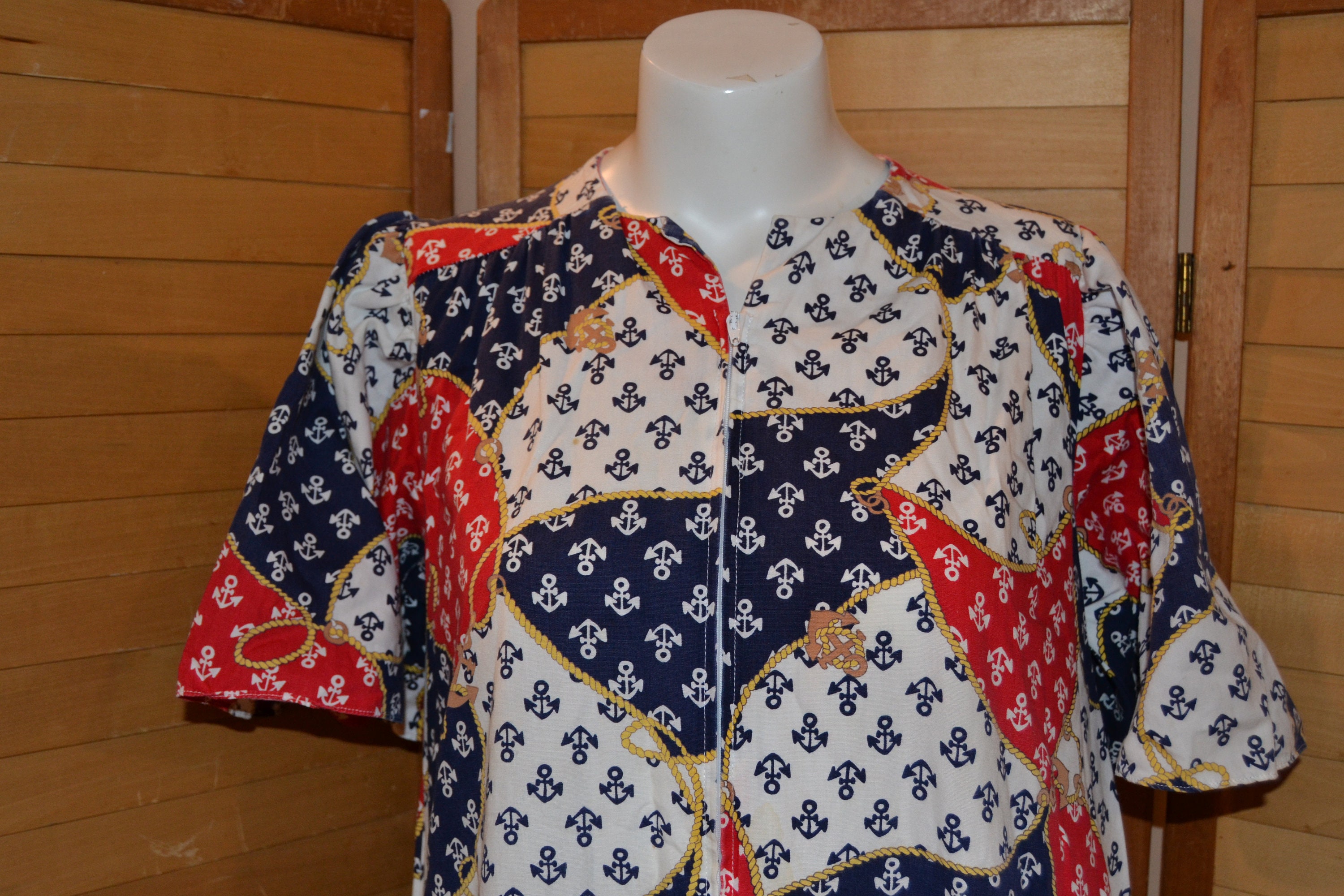 Sale....vintage Nautical Anchors Away Robe Hostess Gown Full - Etsy