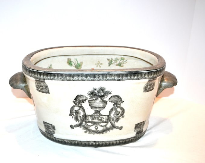 Toleware French Hand-painted Chinoiserie Metal Cachepot, Planter ...