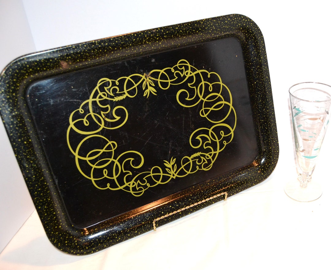 Vintage Metal Tray Gold on Black Decor and Serving 1950's - Etsy