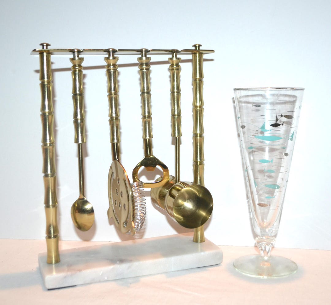 Vintage Bar Tools on Bamboo Gold Stand Tiki Retro Coastal - Etsy