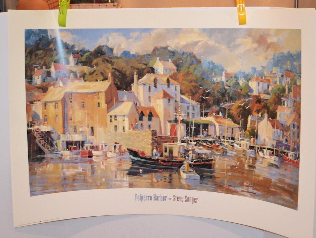 Vintage Art Polpperro Harbour United Kingdom by Steve Songer - Etsy