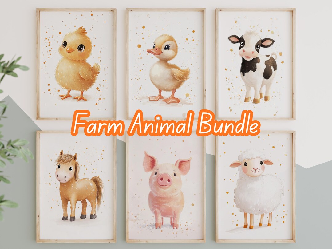 Farm Animal Nursery Art Prints – Adorable Sheep, Pig, Cow (digital ...