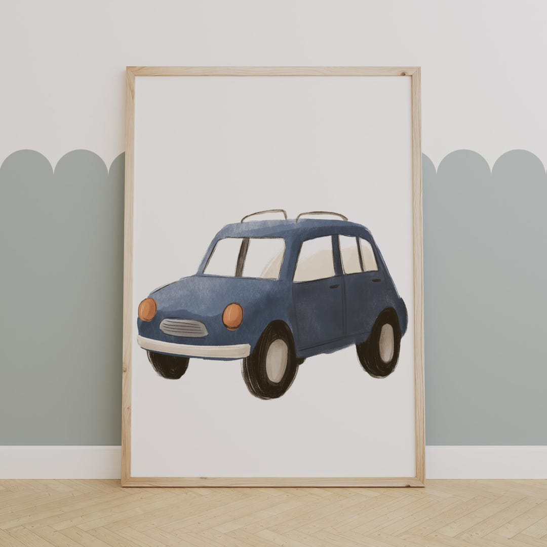 Blue Estate Car Nursery Art Print Whimsical Kids Room Decor Cute ...