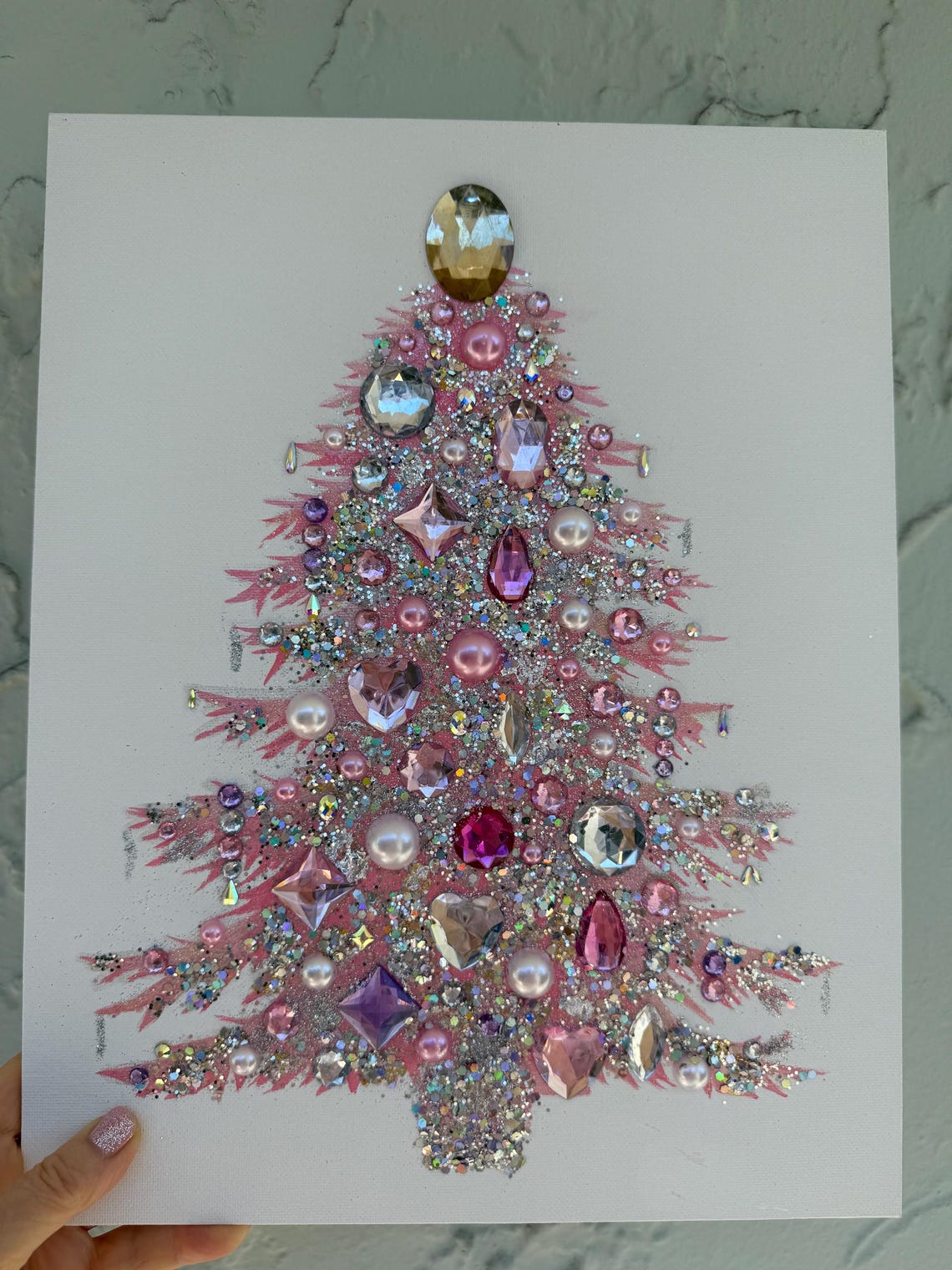 Rhinestone Christmas Tree Canvas Art 11x14 Christmas Decorative Holiday Decor Glitter Art Pink ...