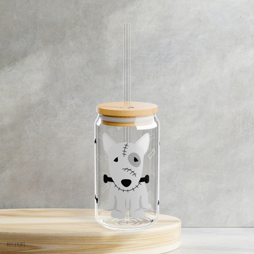 Frankenstein English Bull Terrier, Retro Sipper Glass, Holiday Cup ...