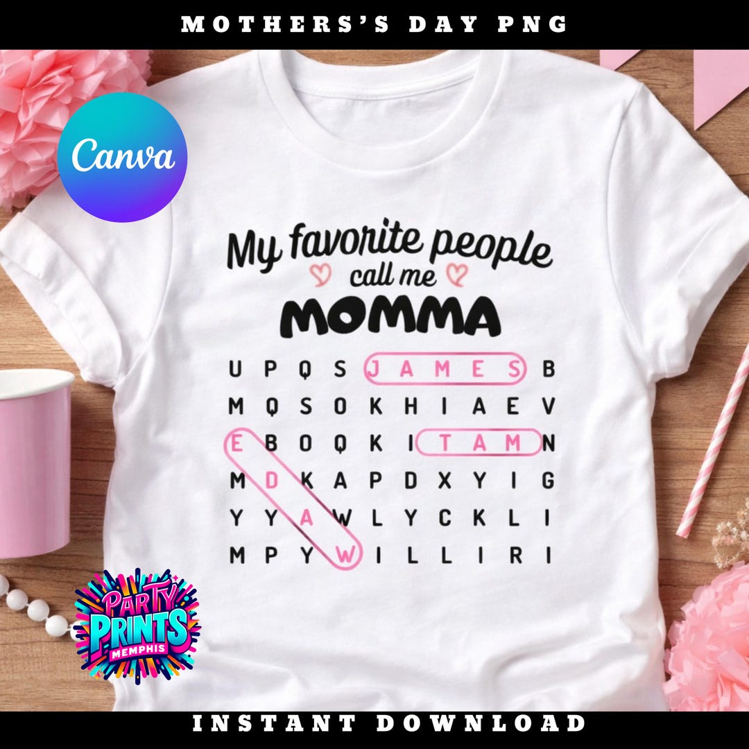 Momma Word Search Canva Template: Personalized Mother's Day Shirt ...