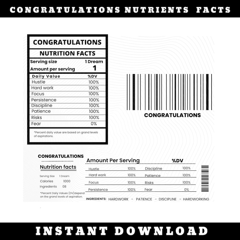 Congratulations Nutrition Facts Sign: Printable Party Decor (digital ...