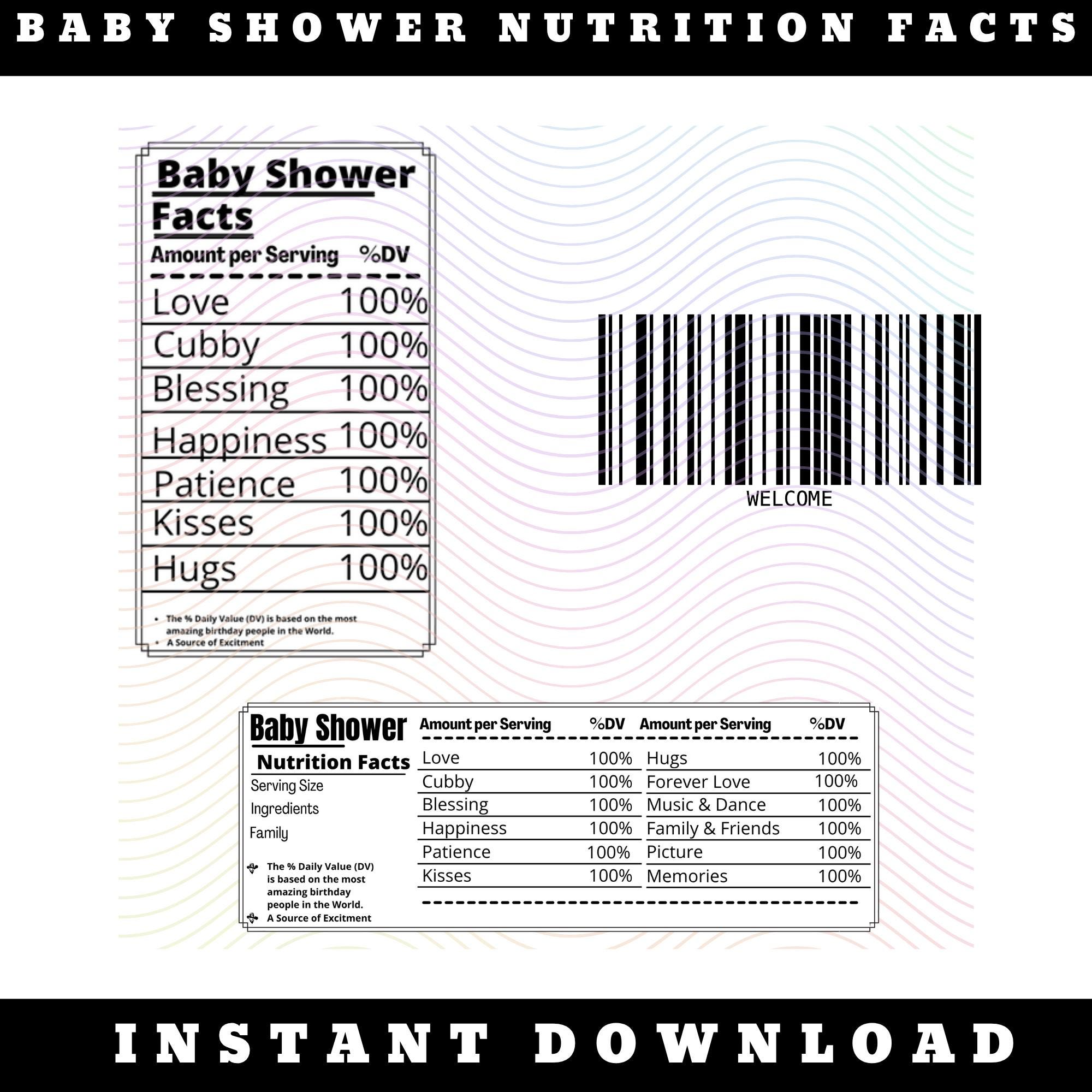 Baby Shower Nutrition Facts Sign: Funny Printable Decor (instant ...