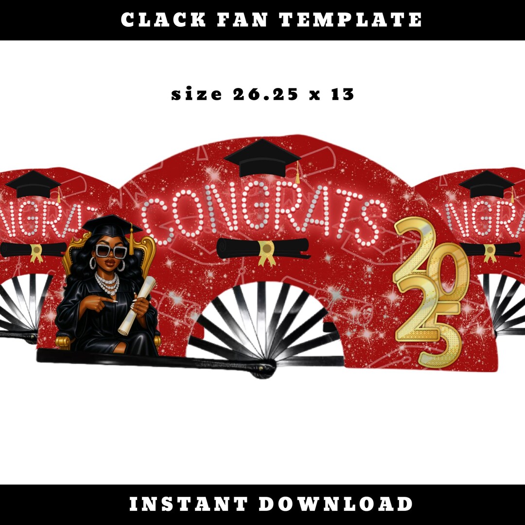 Red Graduation 2025 Clack Fan | Black Girl Grad | Sparkle Cap & Gown ...
