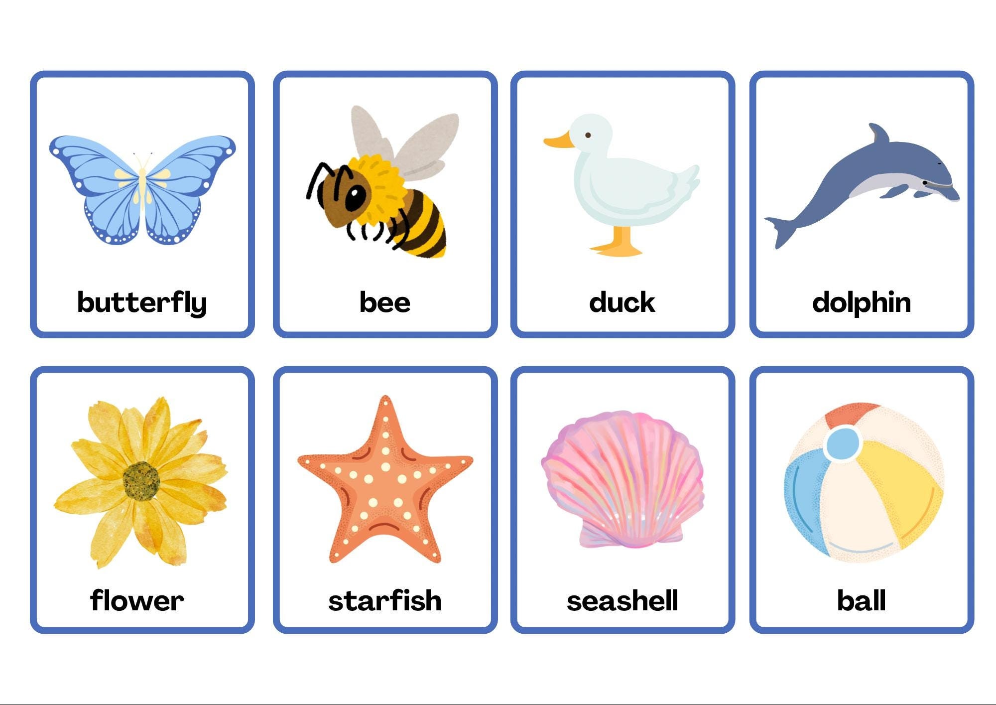 80 First Words Printable Flashcards (animals, Nature, Food, Clothing ...