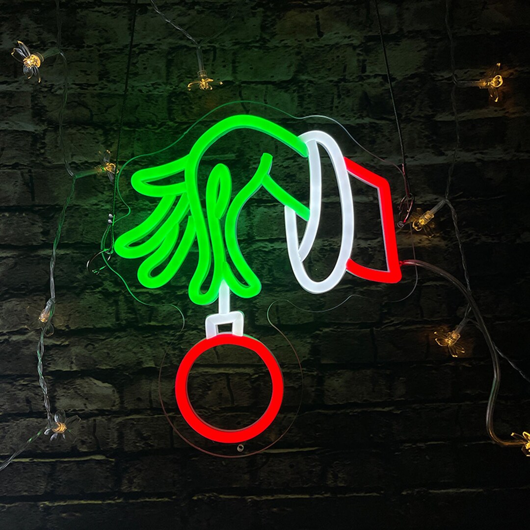 Grinch's Hand Neon Sign, Grinch Christmas Wall Art Decor, Grinch Sign ...