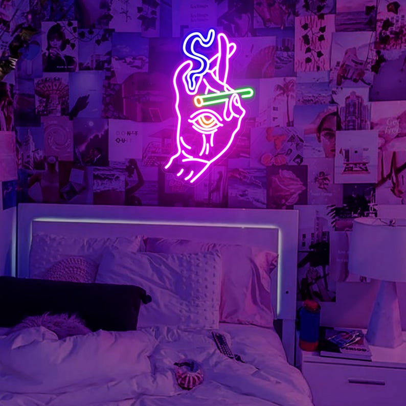 Neon Sign Custom Tripping Smoking Hand Led Light Trippy Art Stoner Wall ...