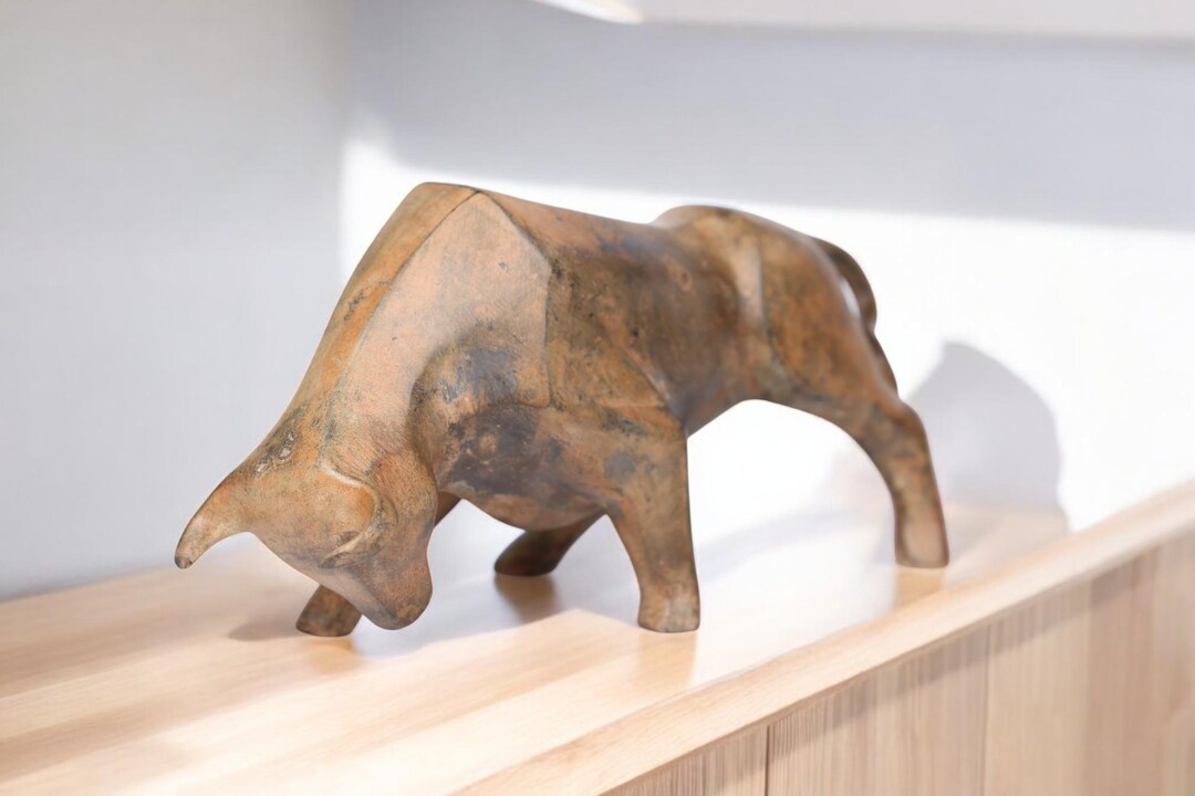 Handmade Bronze Bull Sculpture, Modern Abstract Bull Statue, Minimalist ...