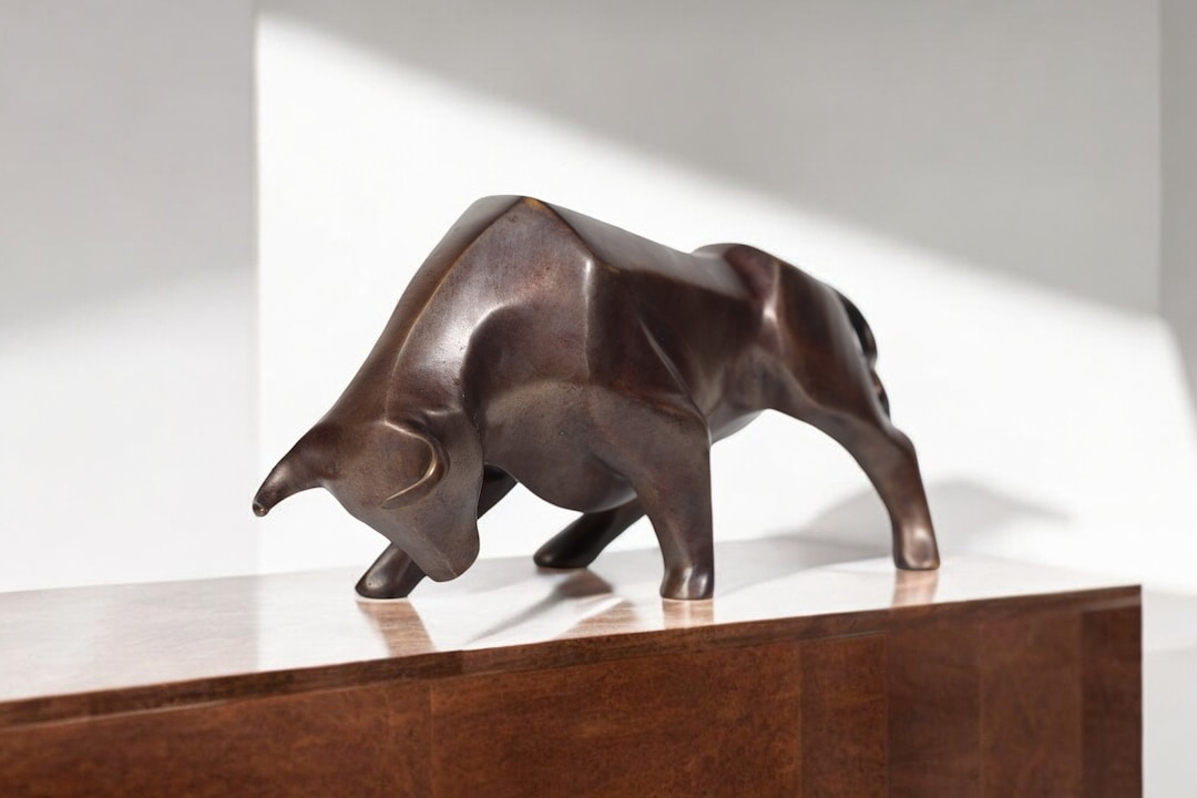 Handmade Bronze Bull Sculpture, Modern Abstract Bull Statue, Minimalist ...