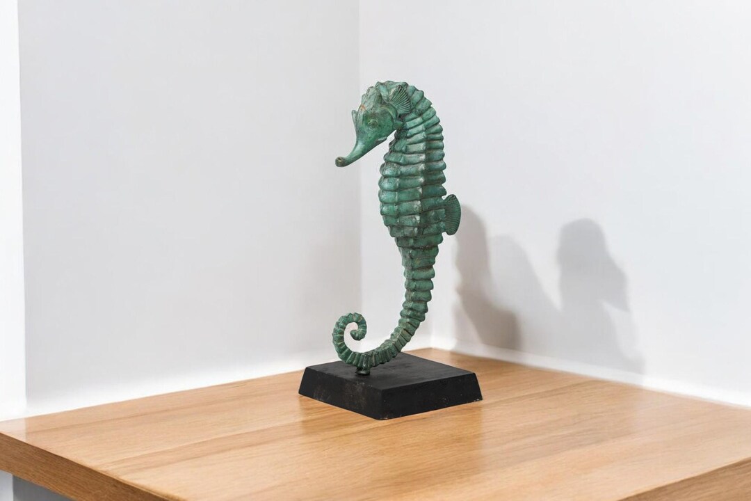 Handmade Bronze Seahorse Statue, Wooden Base, Coastal Decor - Etsy