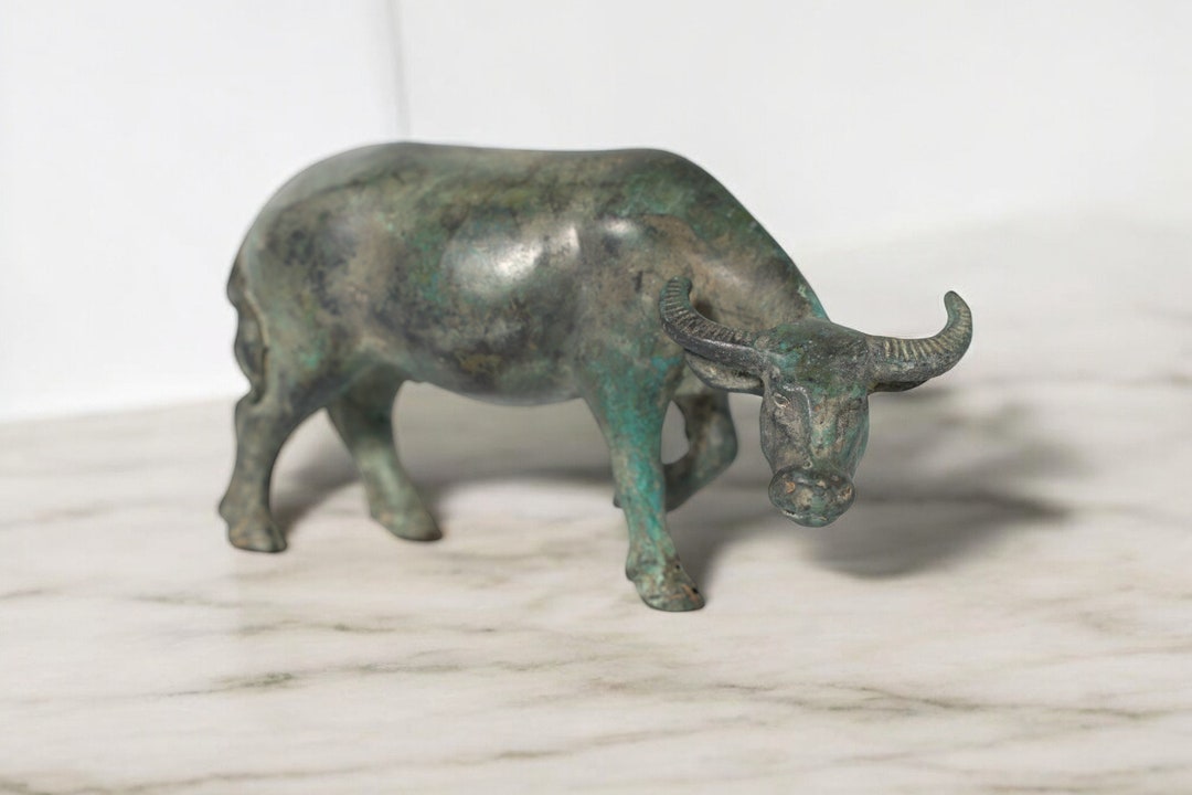 Handmade Bronze Water Buffalo Sculpture With Head Turned Right, Artisan ...