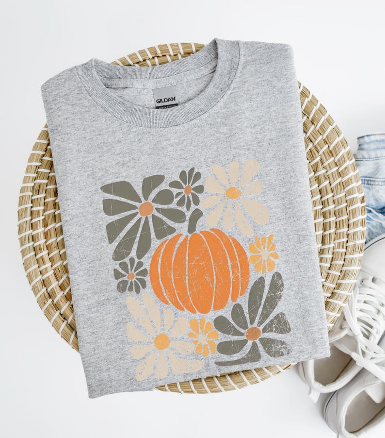 Boho Fall Floral T-shirt, Boho Vintage Fall Shirt, Pumpkin Season Shirt ...