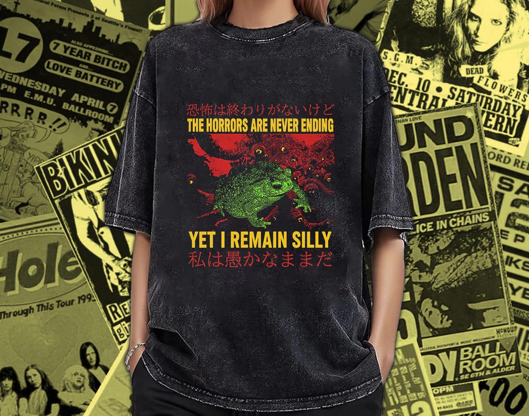 Vintage Washed Frog Meme T-shirt, Eldritch Horror, Japanese Text - Etsy