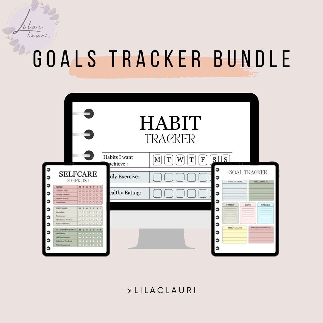 Goal Tracker Bundle - Self Care Tracker, Goals Tracker, Meal Plan ...
