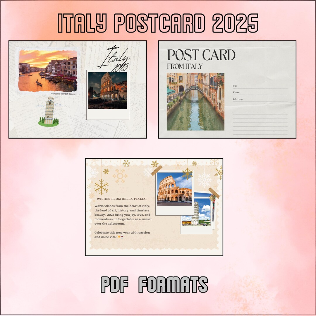 Italy Postcard 2025 | Printable PDF New Year Cards | Venice, Colosseum ...