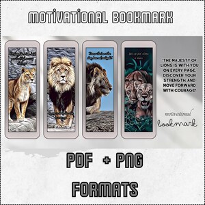 Lion-themed Strength and Courage Bookmarks 4-piece Digital Set Instant ...