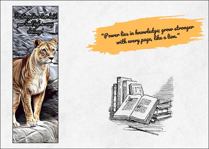 Lion-themed Strength and Courage Bookmarks 4-piece Digital Set Instant ...