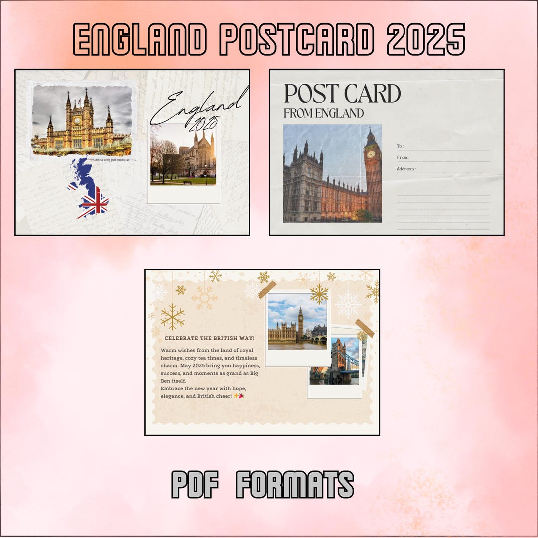England Postcard 2025 | Printable PDF New Year Cards | British Landmark ...