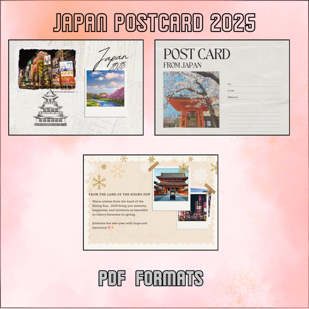 Japan Postcard 2025 | Printable PDF New Year Cards | Cherry Blossom ...