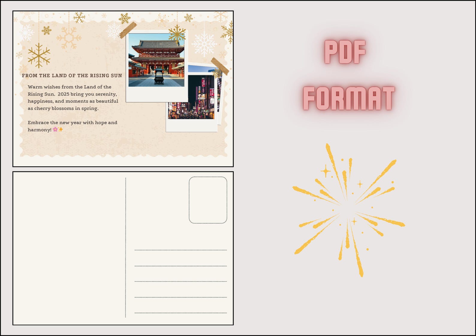 Japan Postcard 2025 | Printable PDF New Year Cards | Cherry Blossom ...