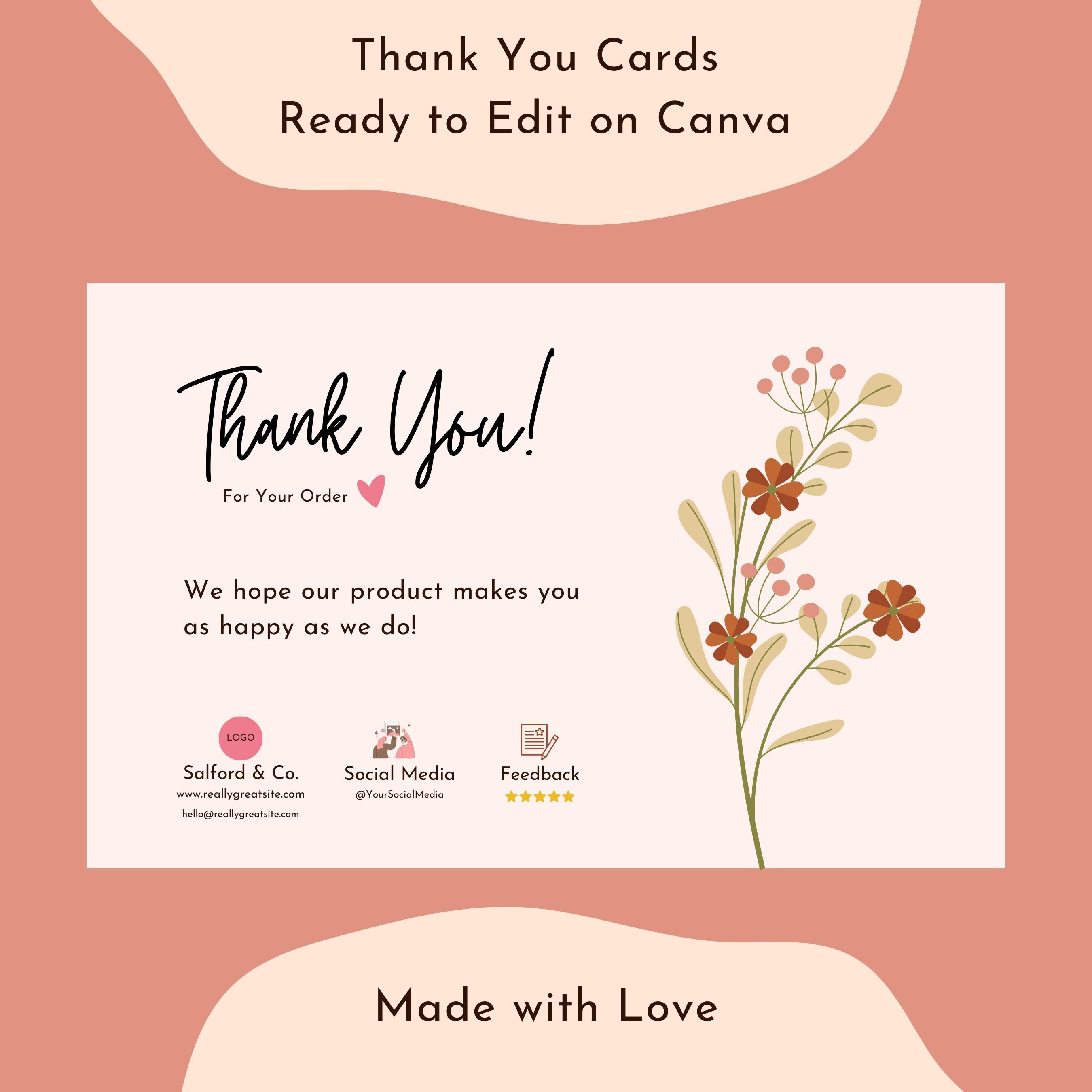 Editable Thank You Cards and Order Packaging Small Business Postcards DIY Marketing Thank You ...