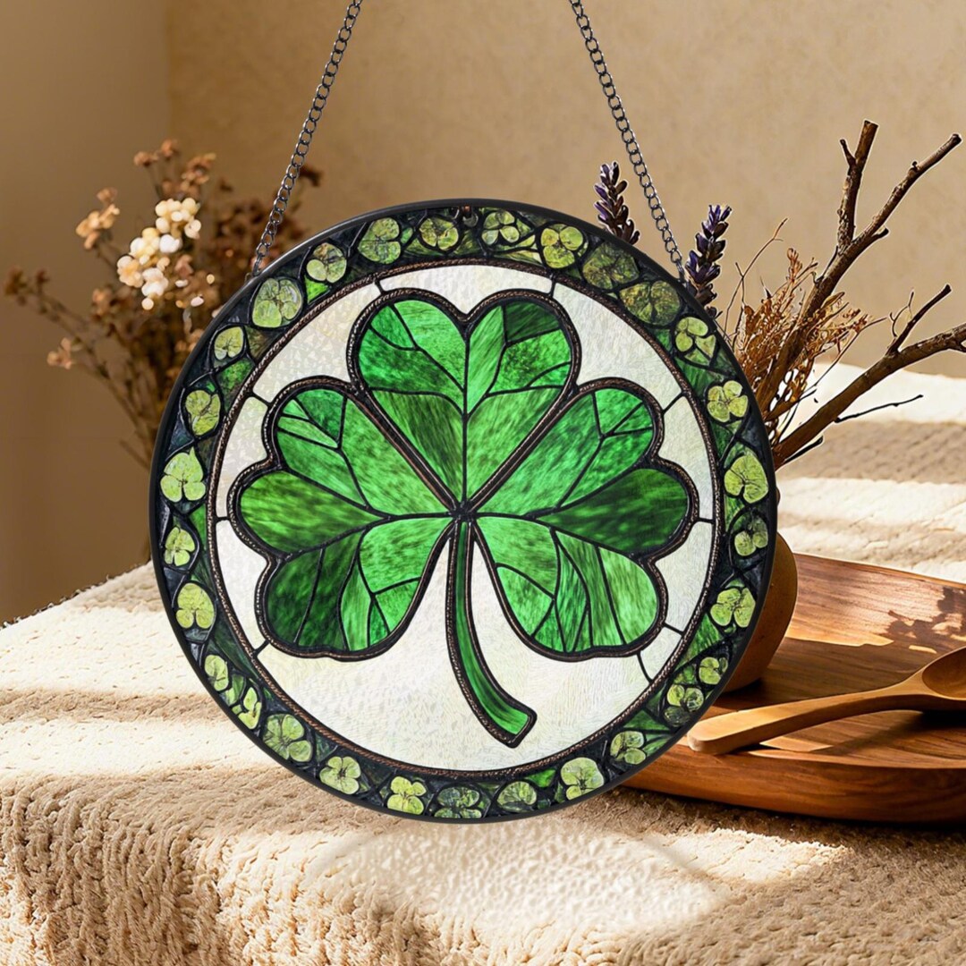 Shamrock Clover Stained Glass Suncatcher, Christmas Gifts for Nature ...